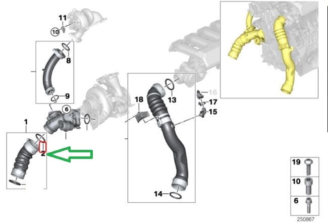 Intercooler Pipe Seal, M57 335d X5-35d Upper (to Turbocharger ...
