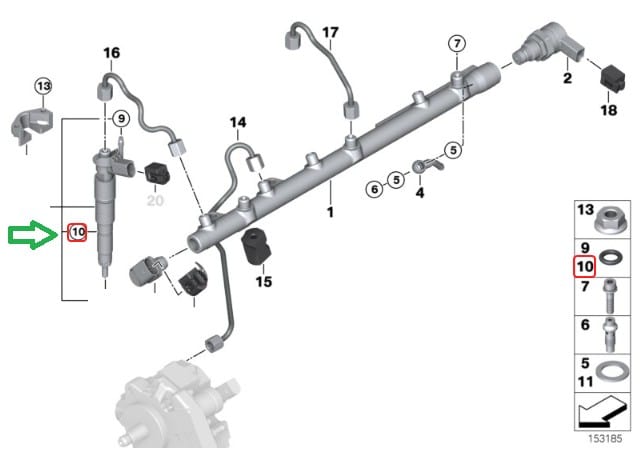 Injector O-Ring Seal, BMW M57 335d X5-35d – Cascade German Parts
